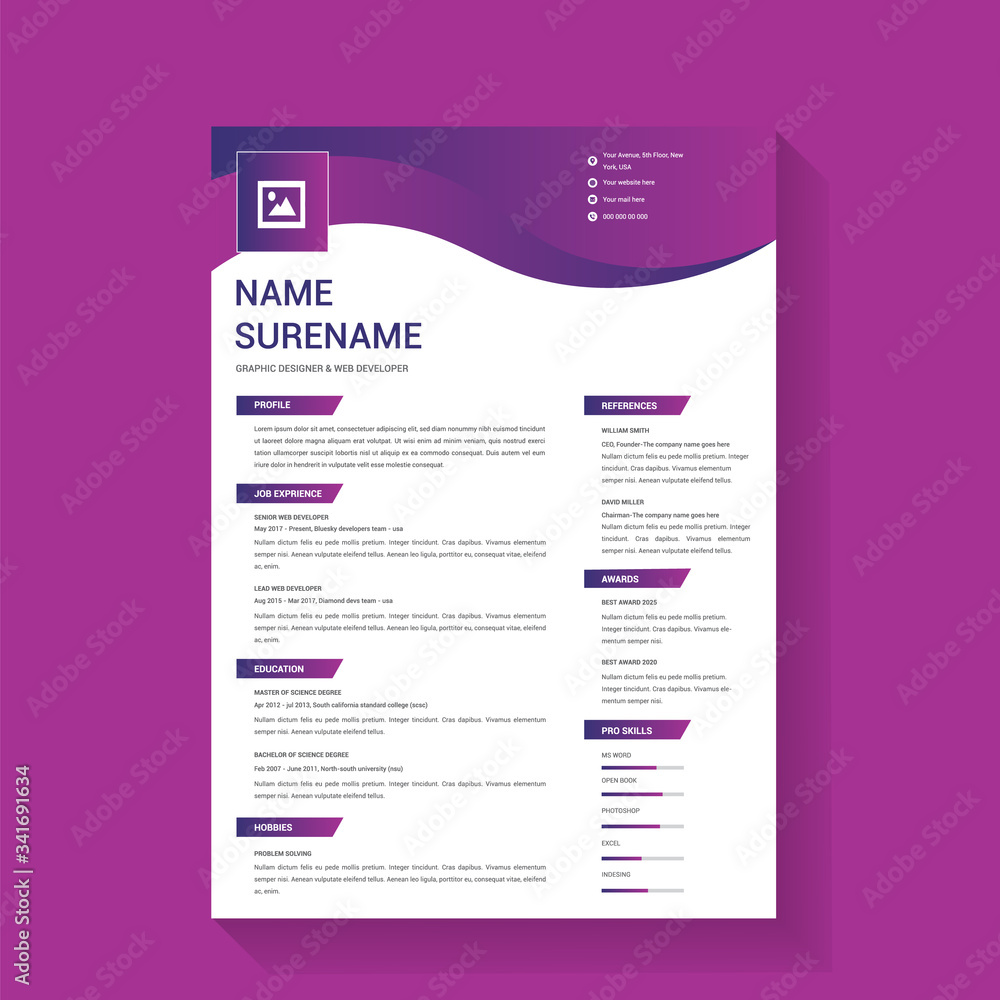 Professional Resume CV With Gradient Color Template Design Stock Vector ...