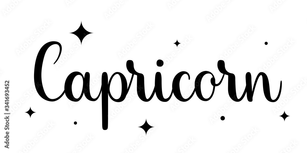 Capricorn. Handwritten name of sign of zodiac. Modern brush calligraphy ...