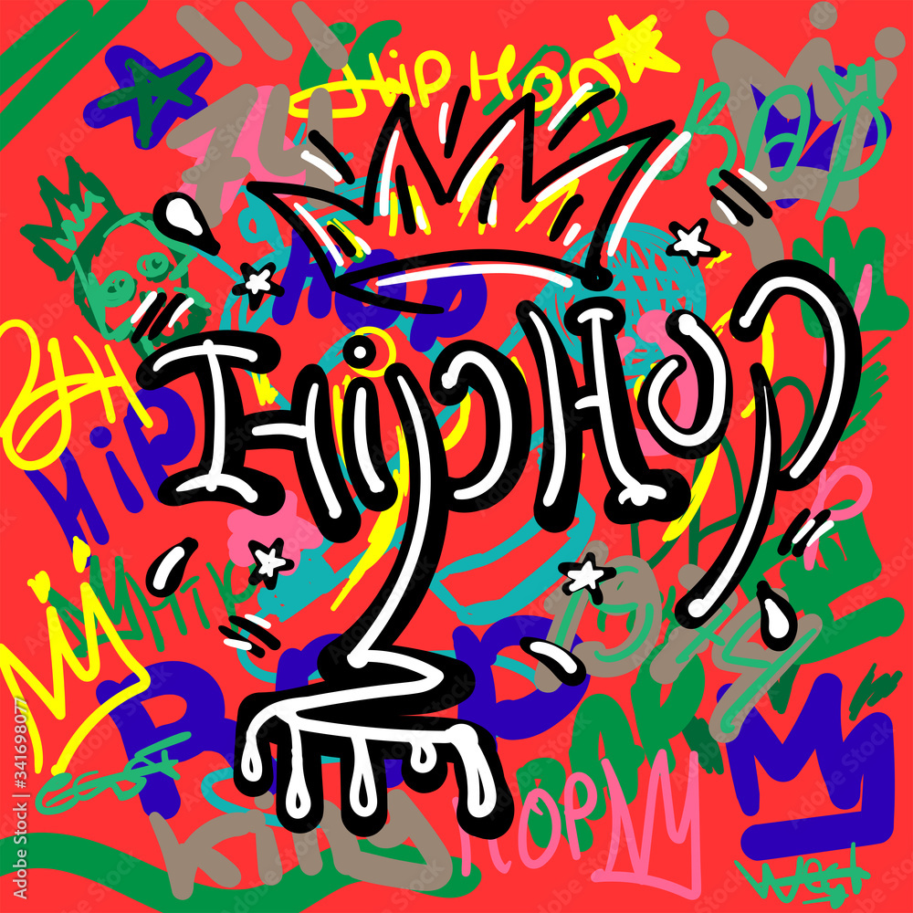 Handwritten text Hip Hop on colorful background drawn by hand. Stylish ...