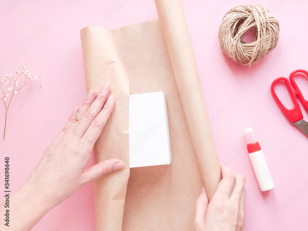 Step 3. Wrap the box in packaging. DIY tutorial gift wrapping in eco ...