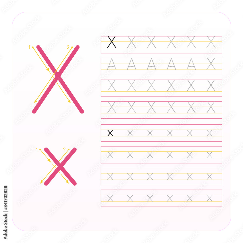 Writing practice letter X printable, kindergarten kids to improve basic ...