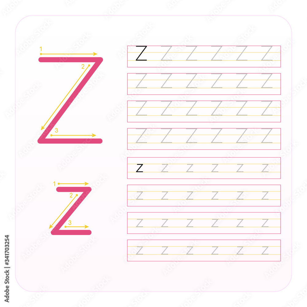 Writing practice letter Z printable, kindergarten kids to improve basic ...