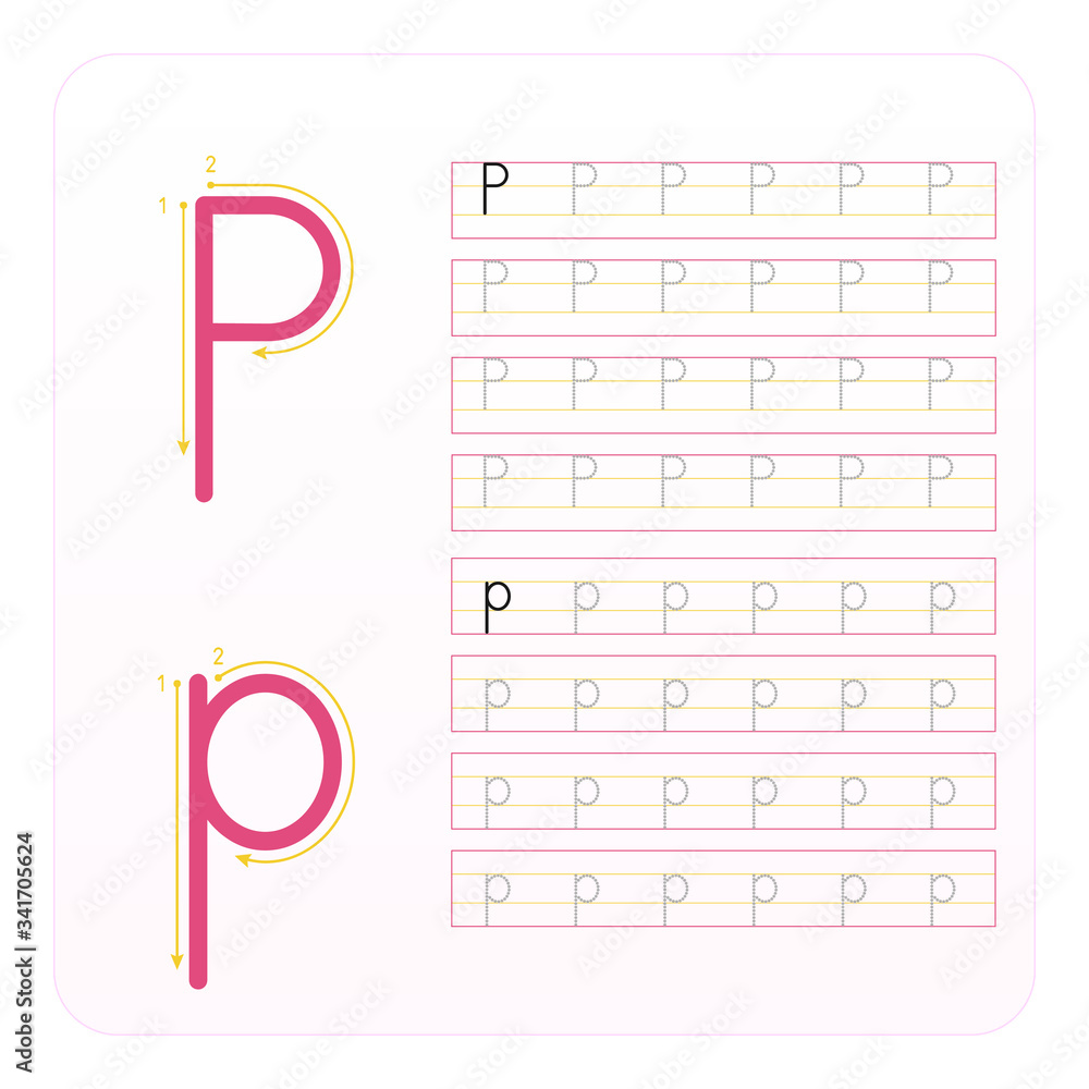 Writing practice letter P printable, kindergarten kids to improve basic ...