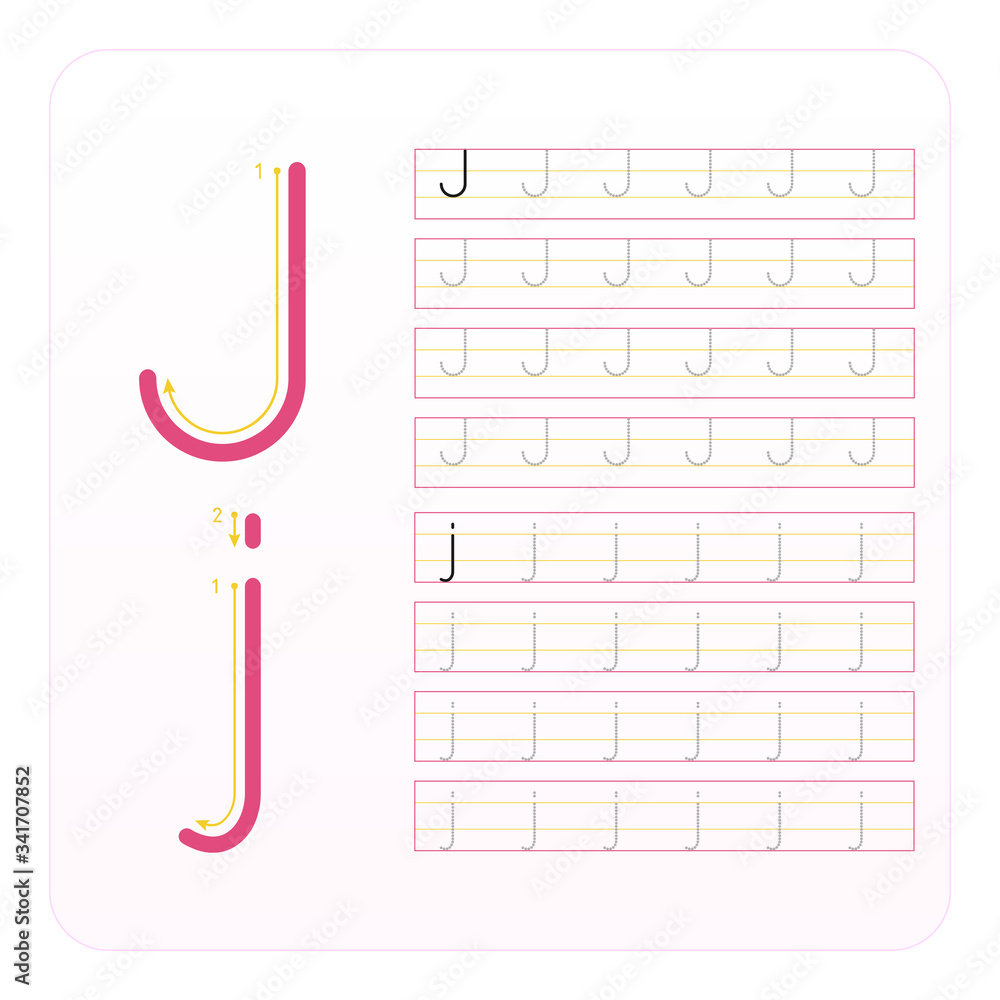 Writing practice letter J printable, kindergarten kids to improve basic ...