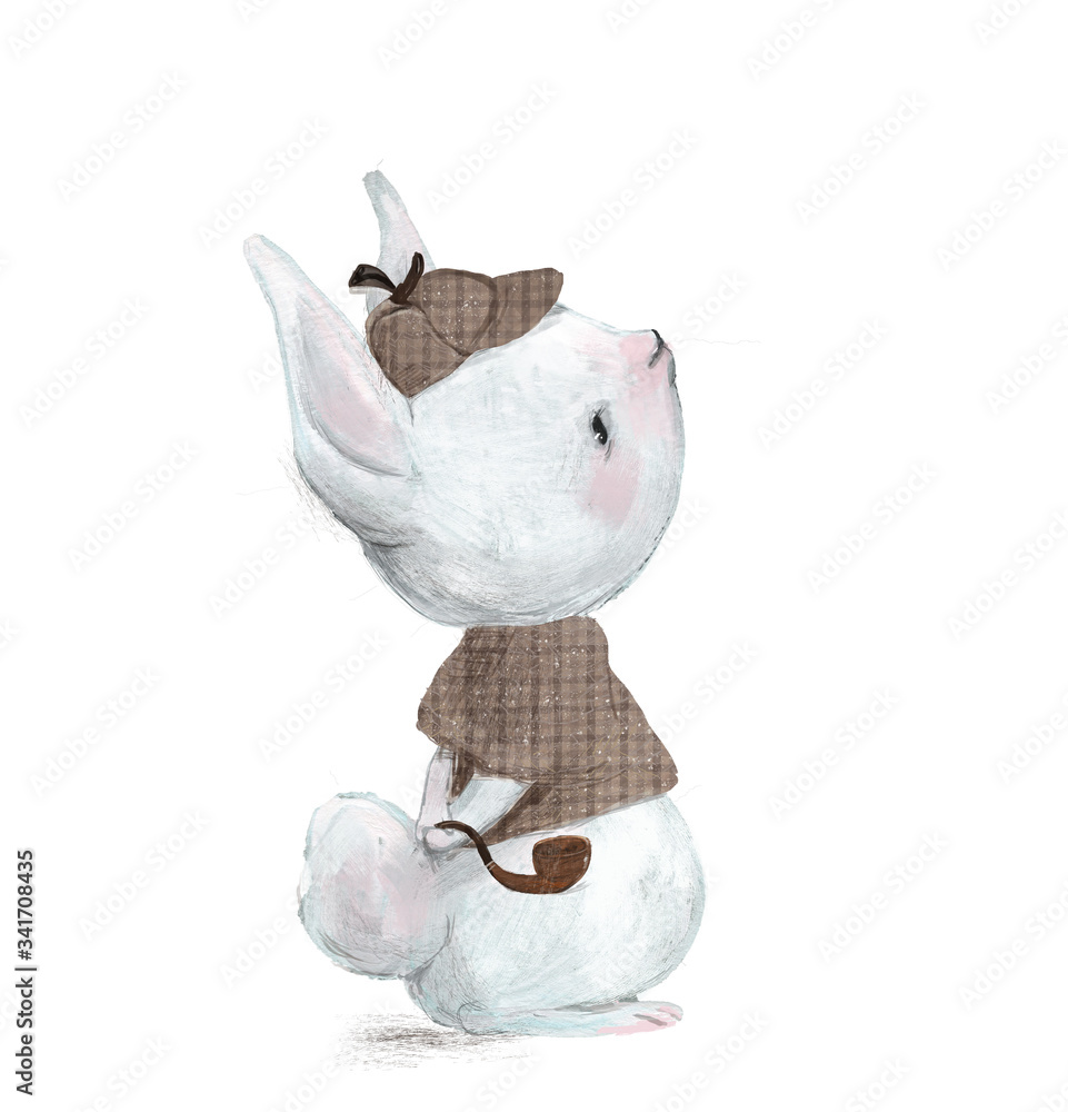 cute little white cartoon hare Stock Illustration | Adobe Stock