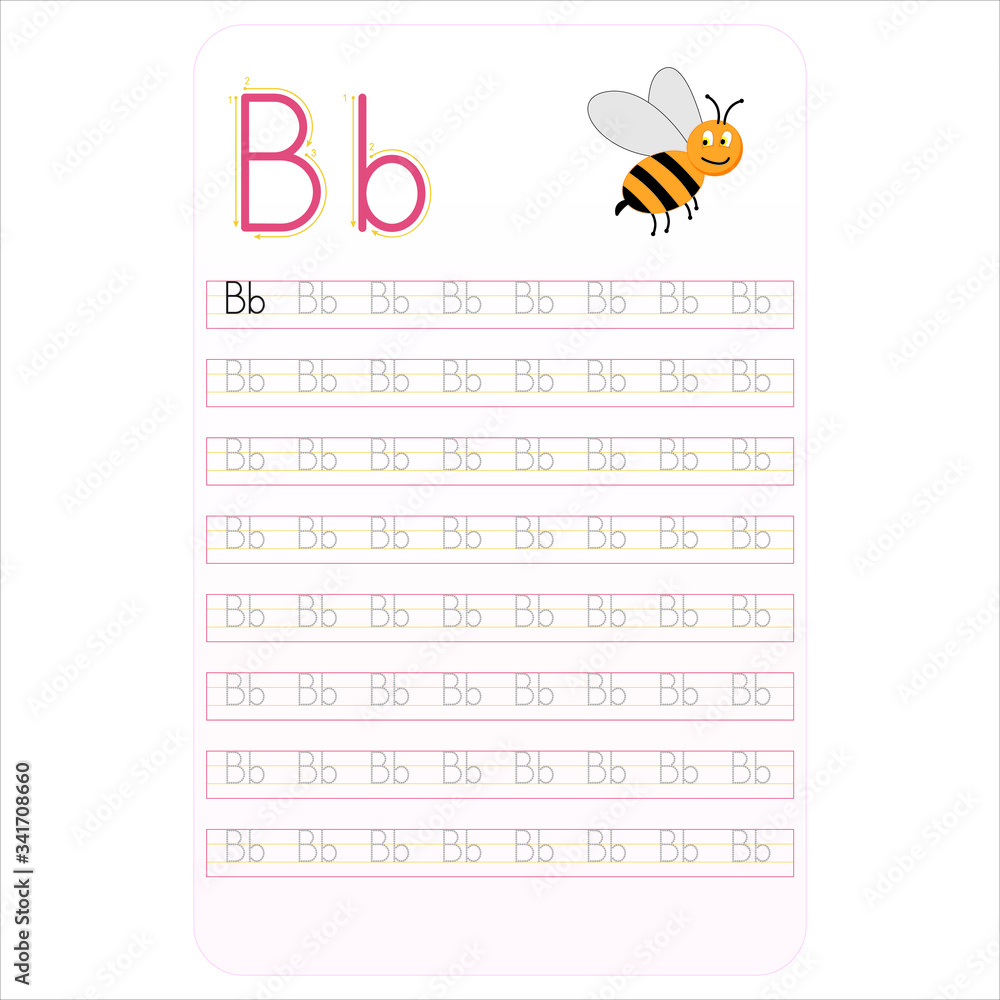 Writing practice letter B printable with clip art , kindergarten kids ...