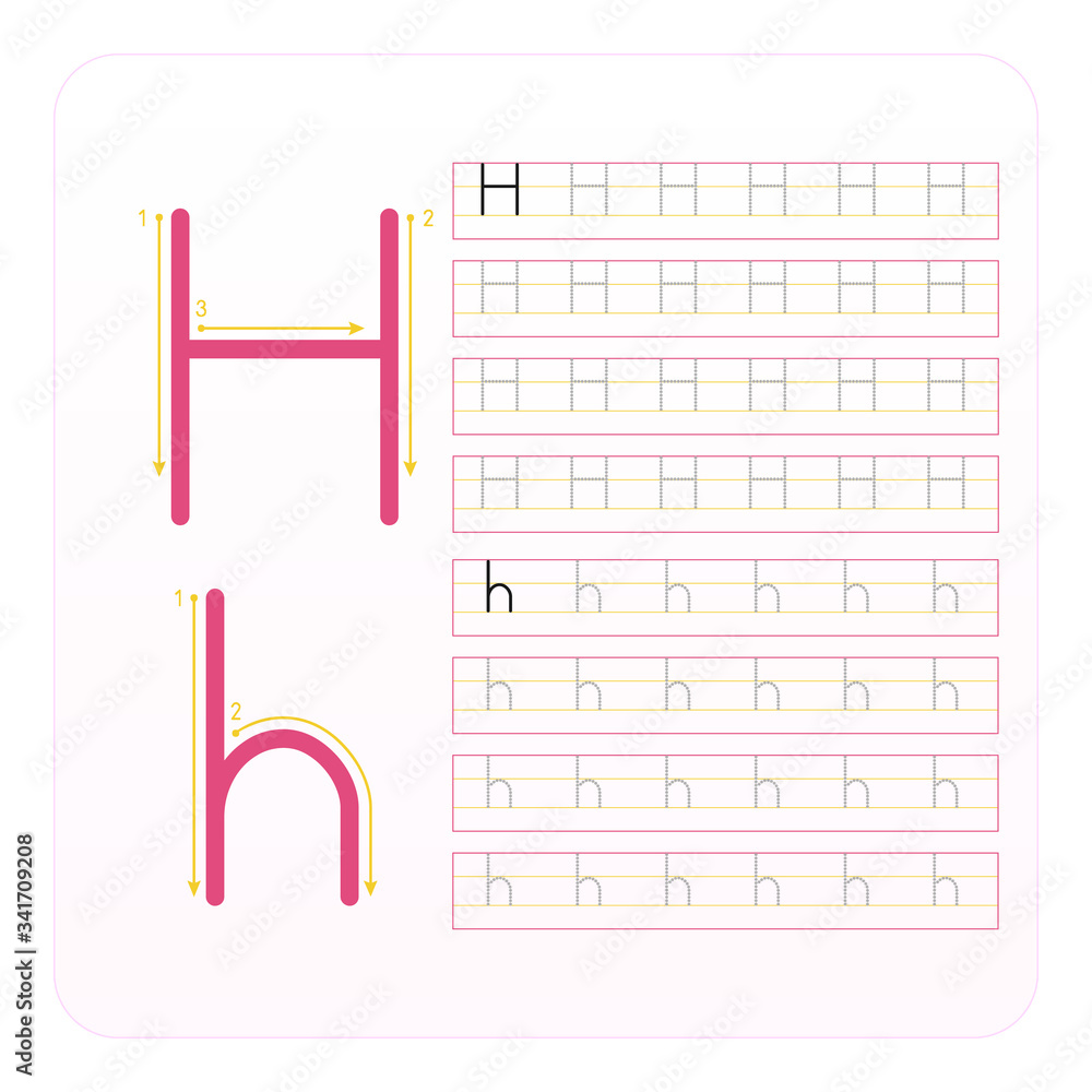Writing practice letter H printable, kindergarten kids to improve basic ...