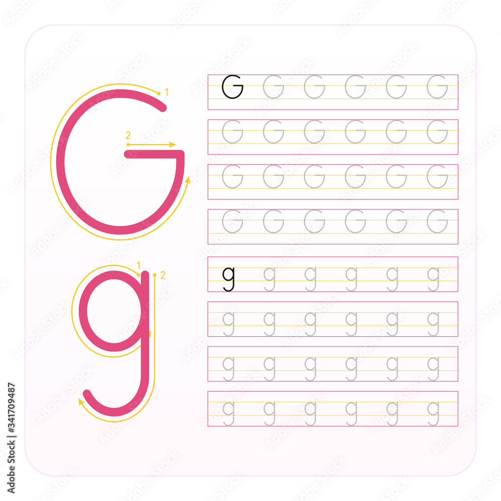 Writing practice letter G printable, kindergarten kids to improve basic ...