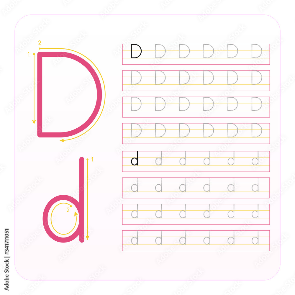 Writing practice letter D printable, kindergarten kids to improve basic ...