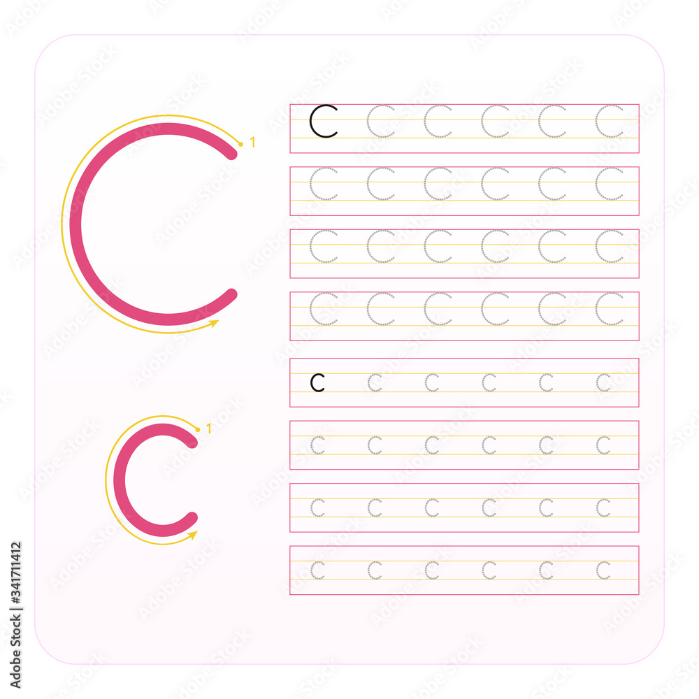 Writing practice letter C printable, kindergarten kids to improve basic ...
