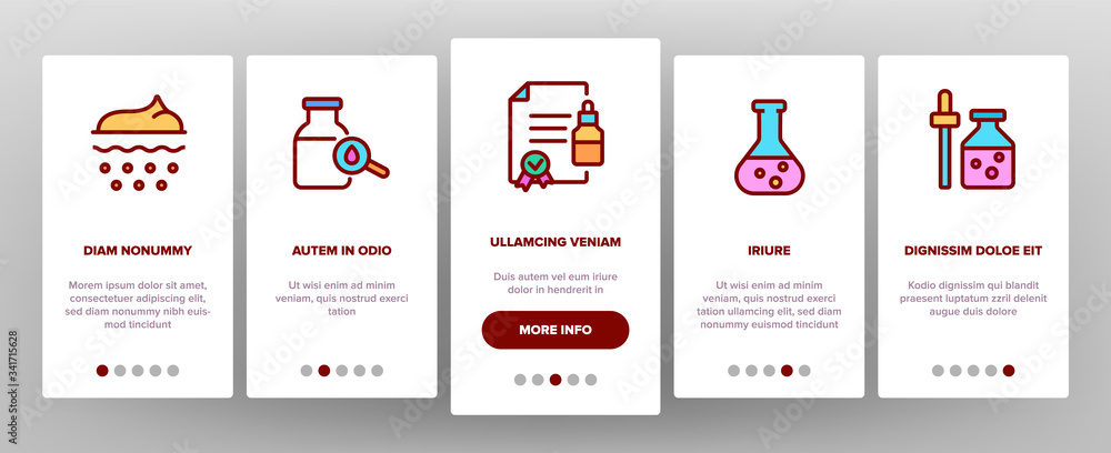 Serum And Cosmetic Onboarding Icons Set Vector. Serum Formula And ...
