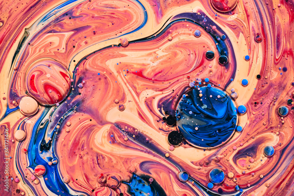 Colourful acrylic bubbles.Fluid art marble texture. Backdrop abstract ...