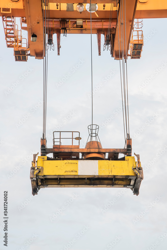Container Cargo freight ship with working crane loading bridge in ...