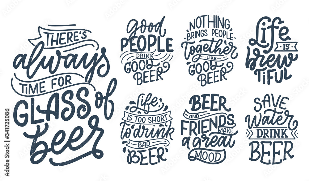 Set with lettering quotes about beer in vintage style. Calligraphic ...