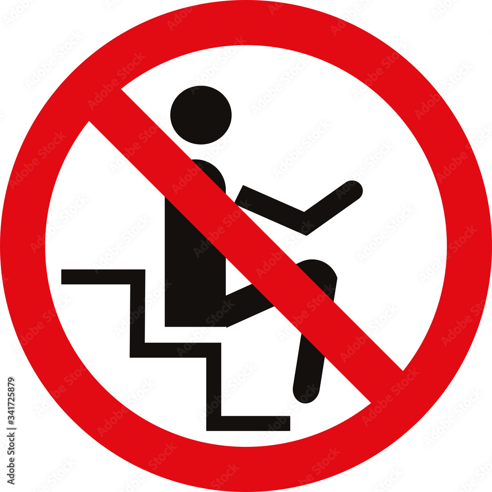 Warning sign on escalator. Escalator rules of conduct sign. Stock ...