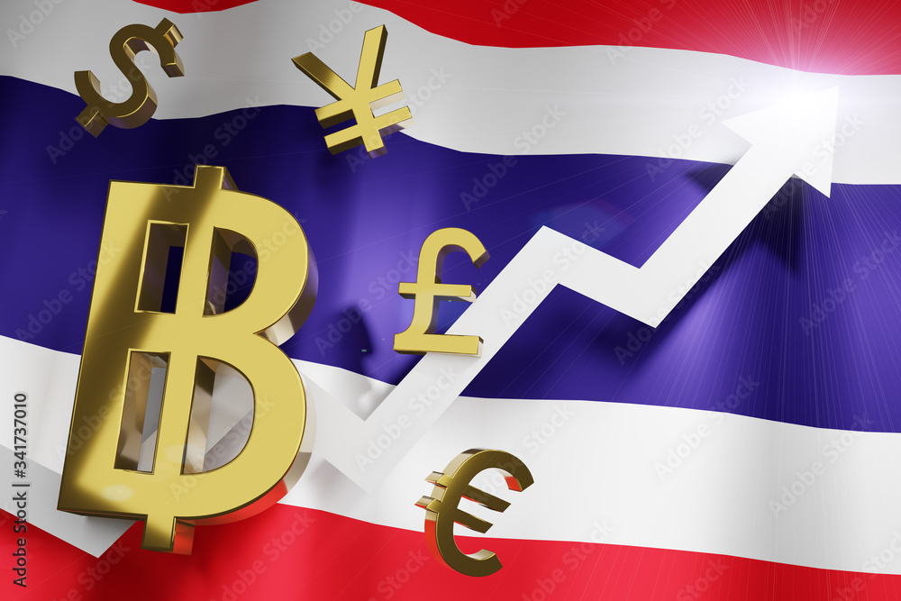 THB Thailand Baht Currency with Thai National Flag Money Exchange Rate ...