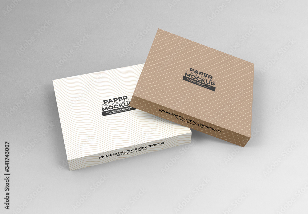 Stacked Medium Square Box and Lid Mockup Stock Template | Adobe Stock
