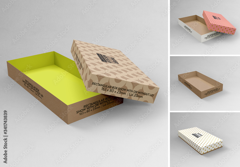 Small Rectangular Box and Lid with 2 Views Mockup Stock Template ...