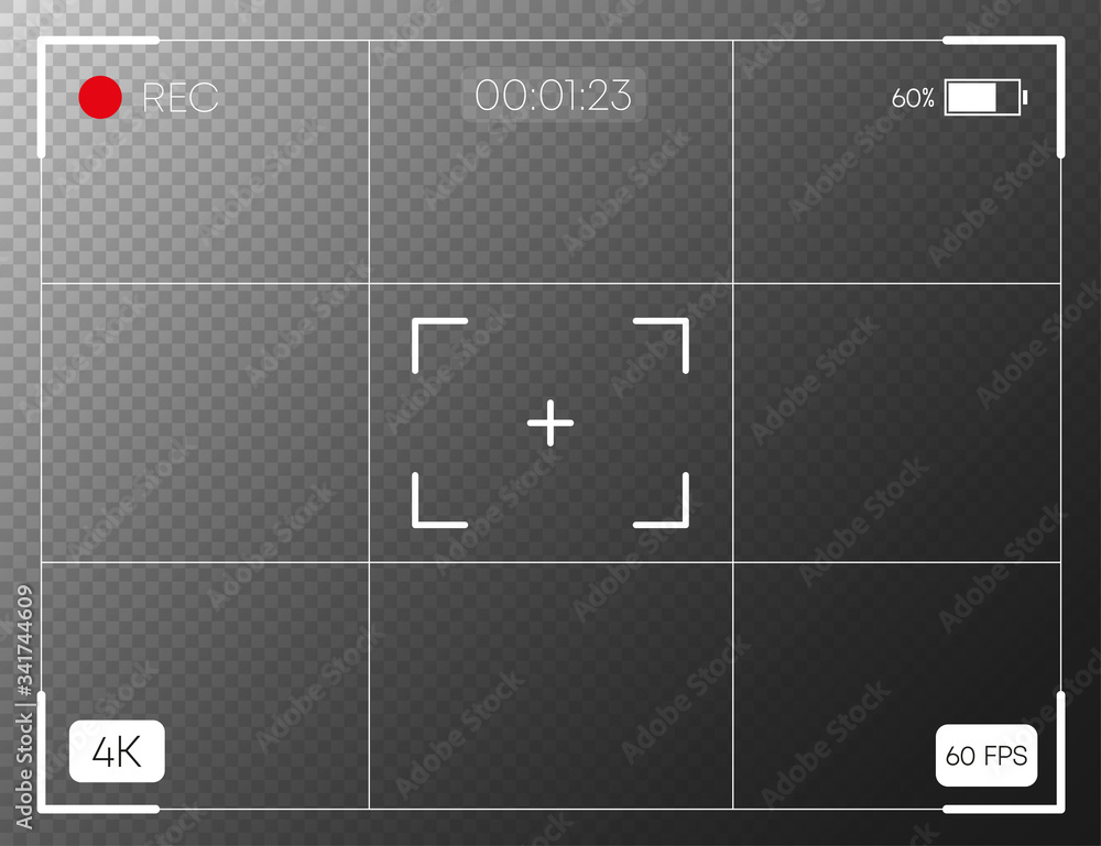 Camera horizontal viewfinder template on transparent background. 4K ...