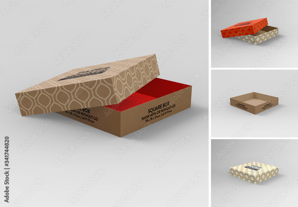Small Square Box and Lid with 2 Angled Views Mockup Stock Template ...