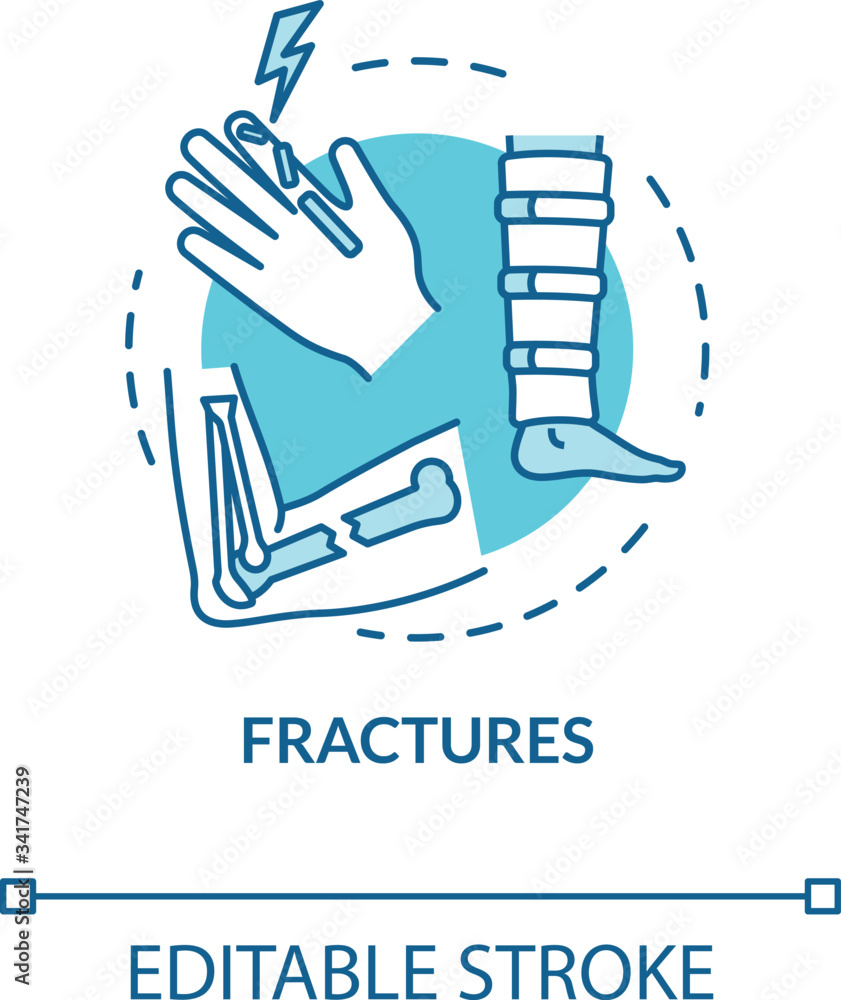 Fracture, bone fragility, trauma concept icon. Orthopedics, traumatism ...