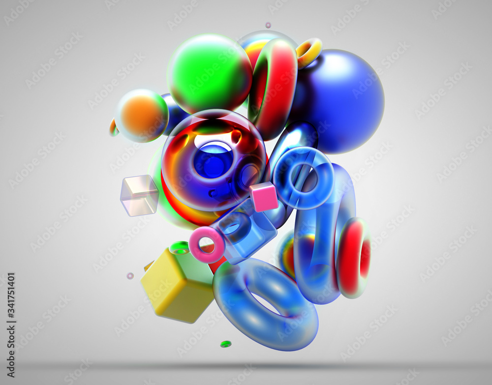 3d render of abstract art surreal 3d composition with flying geometry ...