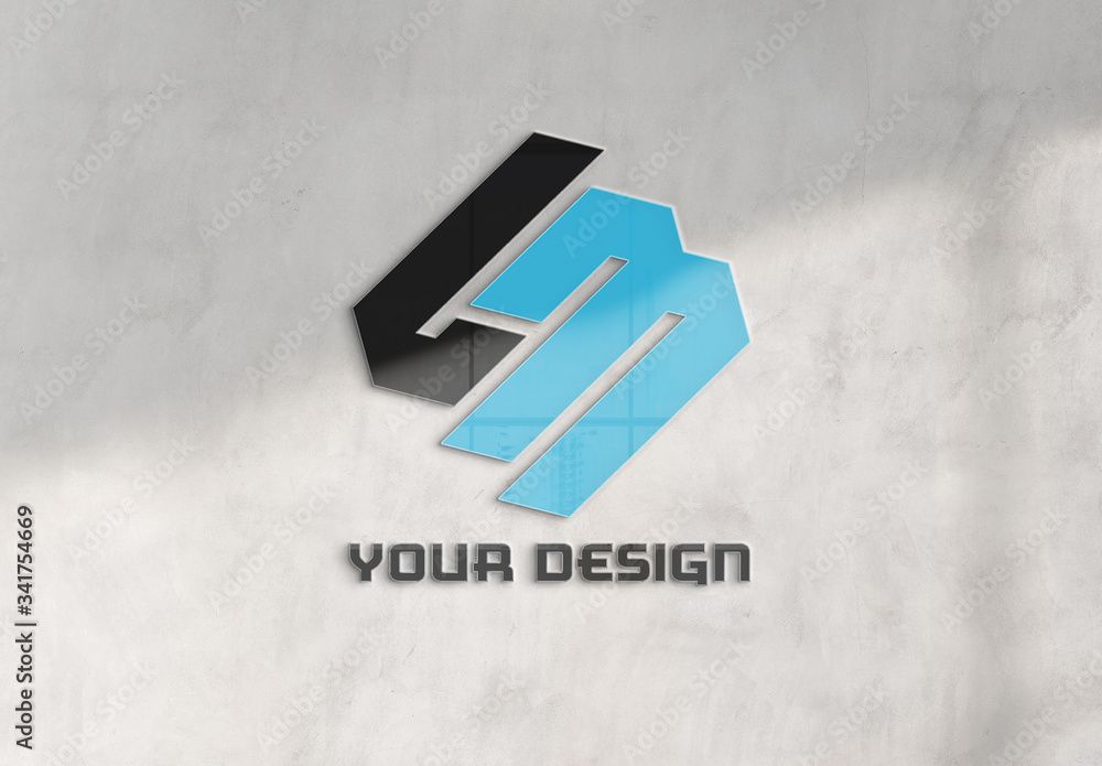 Reflective Logo on Office Wall Mockup Stock Template | Adobe Stock