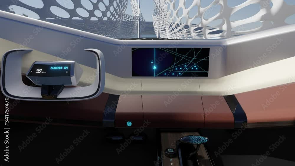 3D render animation of a futuristic car interior, with the blinking ...