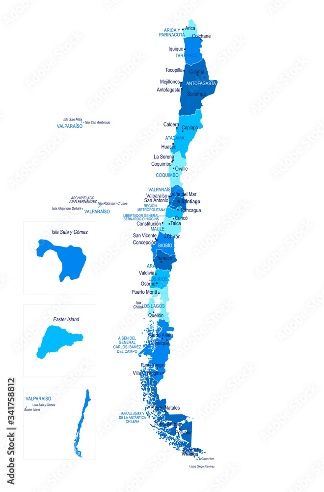 Chile map. Cities, regions. Vector Stock Vector | Adobe Stock
