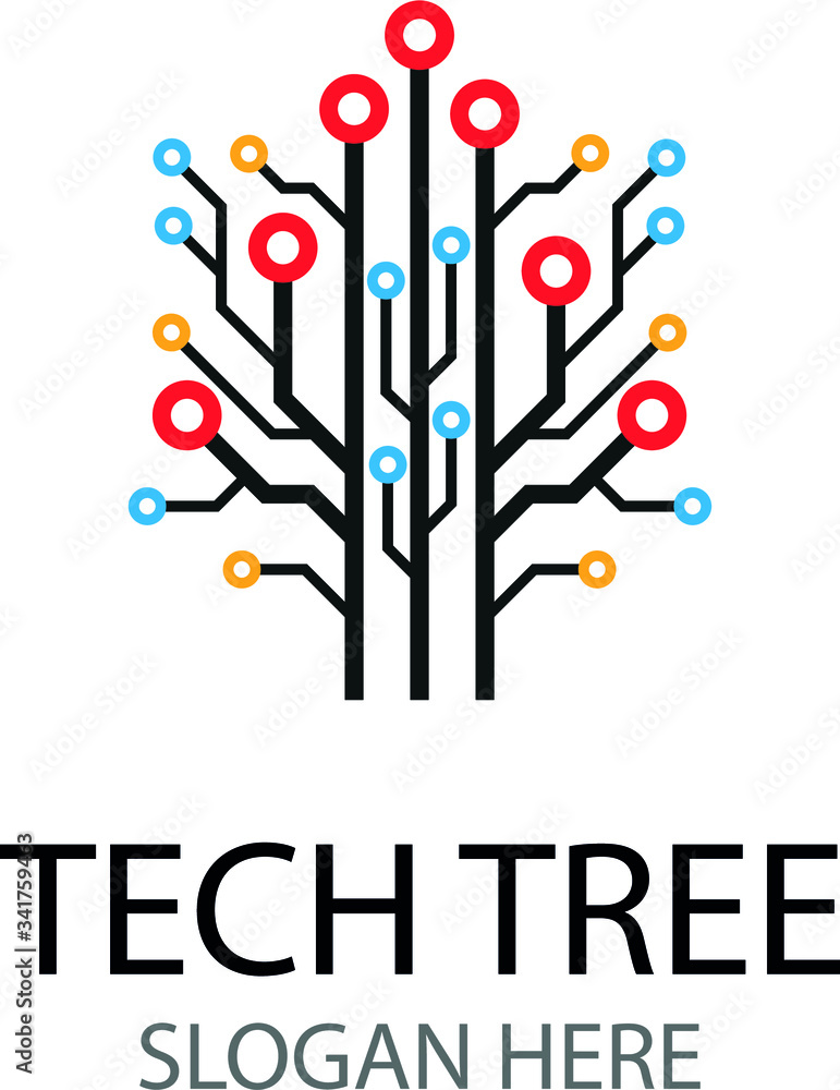 Vector circuit board tree. Abstract technology tree icon. Digital tech ...