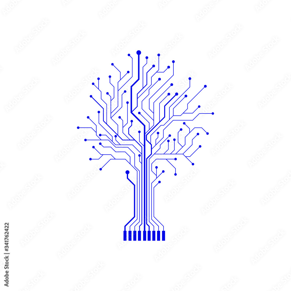 Vector circuit board tree. Abstract technology tree icon. Digital tech ...