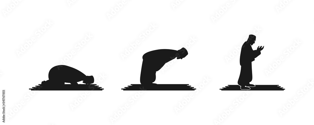 namaz icon set, character commits a sajda silhouette element for ...