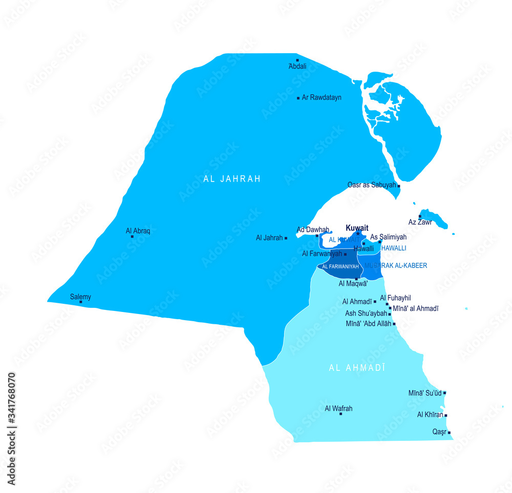 Kuwait map. Cities, regions. Vector Stock Vector | Adobe Stock