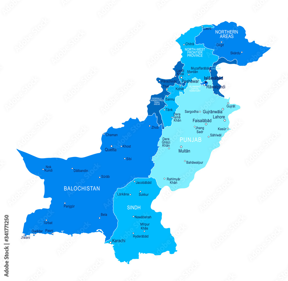 Pakistan map. Cities, regions. Vector Stock Vector | Adobe Stock