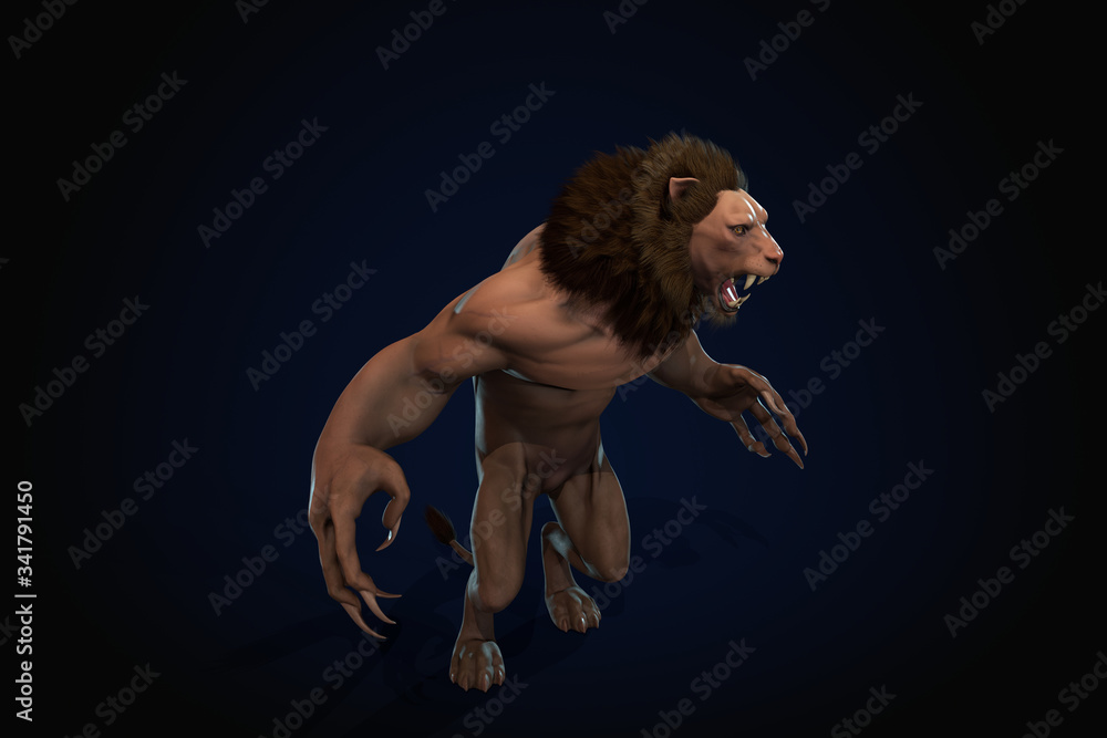 Fantasy character Humanoid Lion in epic pose - 3D render Stock ...