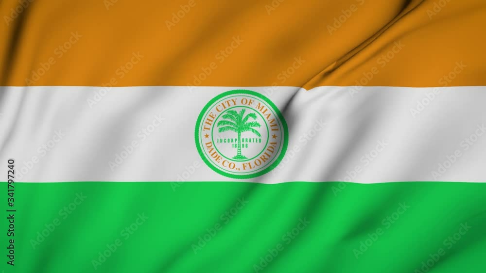 Miami flag is waving 3D animation. Miami City of Florida state flag ...