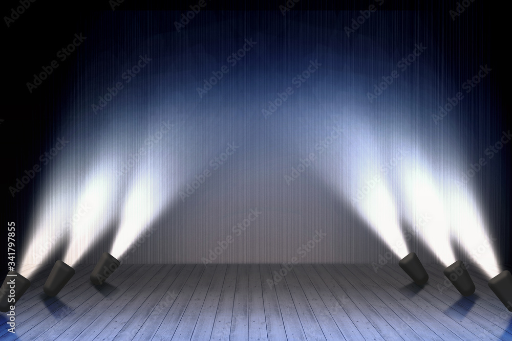Blue Light Beam. Spotlight blue rays room studio background. Creative ...