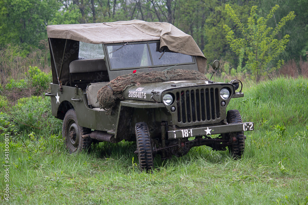 Kiev, Ukraine - May 09, 2019: American army jeep at a historical ...