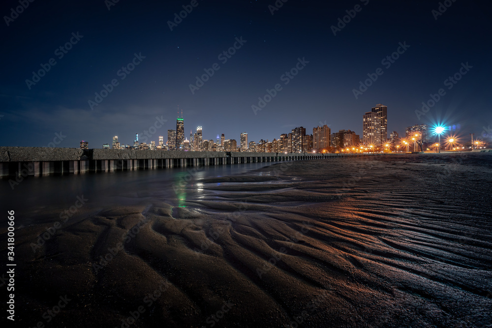 Incredible interesting and beautiful Chicago cityscape skyline at night ...