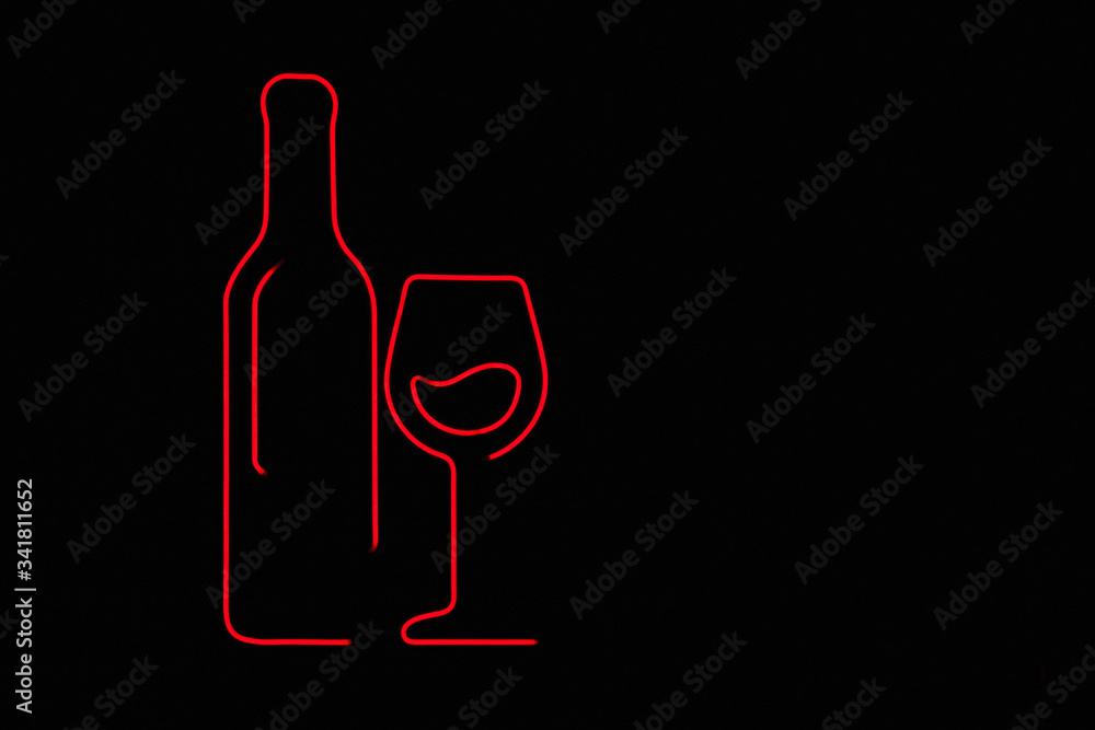 Retro neon sign with the bottle and glass. Vintage electric symbol ...