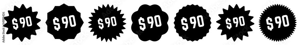 90 Price Tag Black | 90 Dollar | Special Offer Icon | Sale Sticker ...