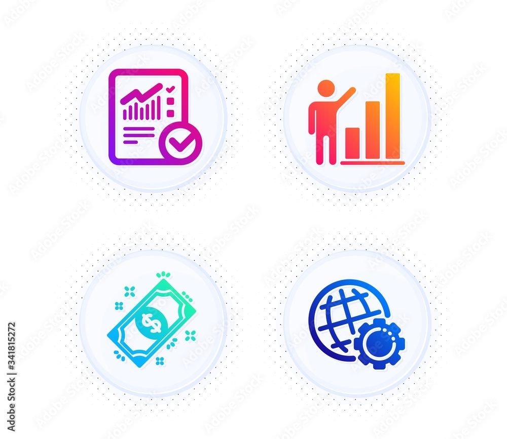 Payment, Graph chart and Checked calculation icons simple set. Button ...