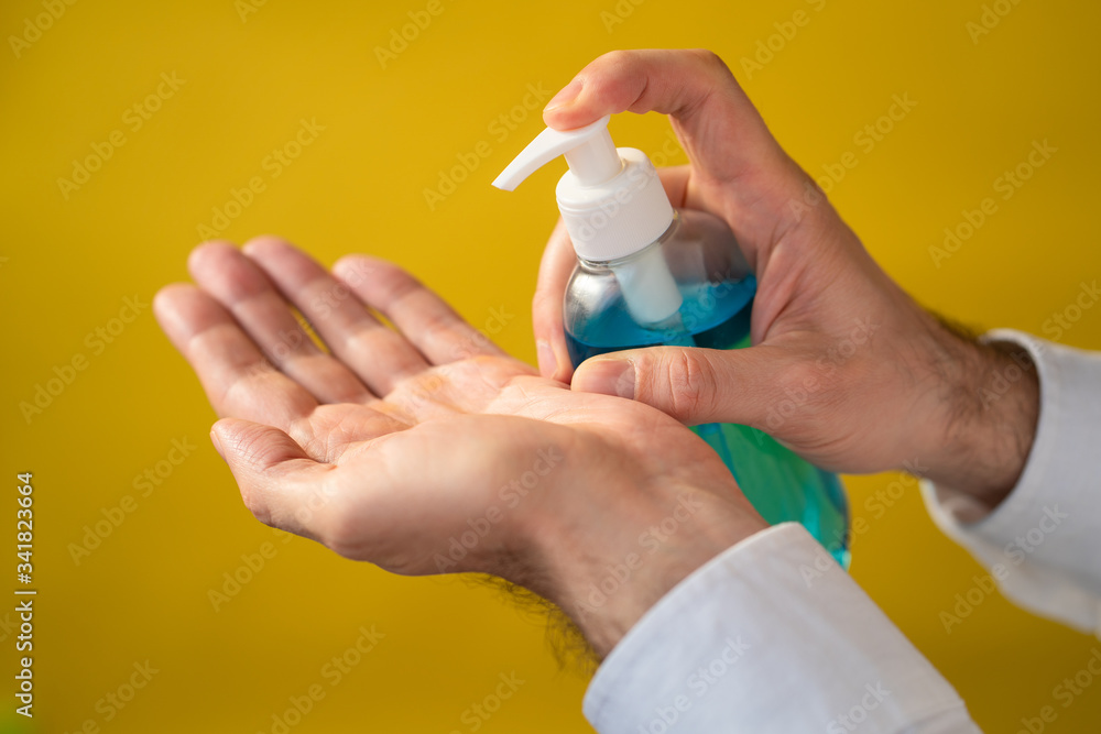 Man washing hands with soap. Decontamination protocol,hand hygiene ...