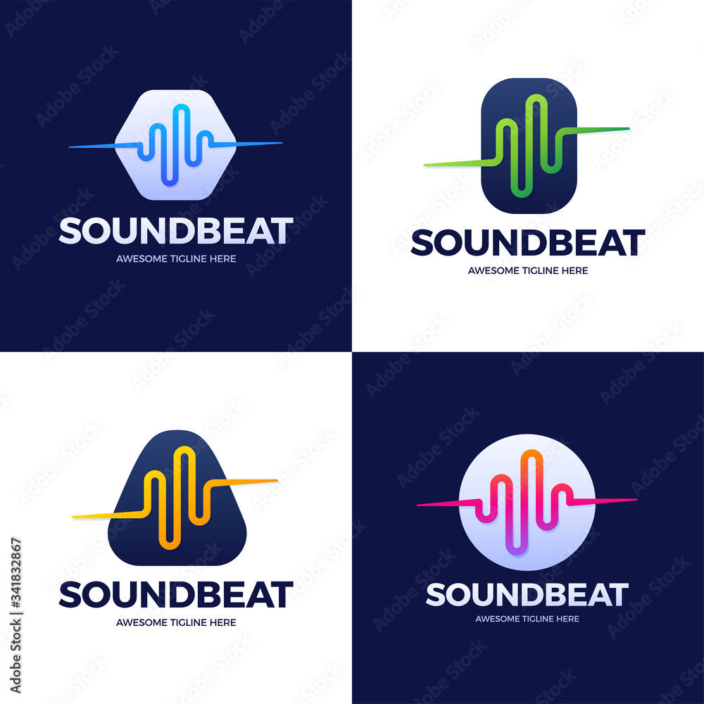Set Audio Sound Wave logo template stock vector design. Line abstract ...
