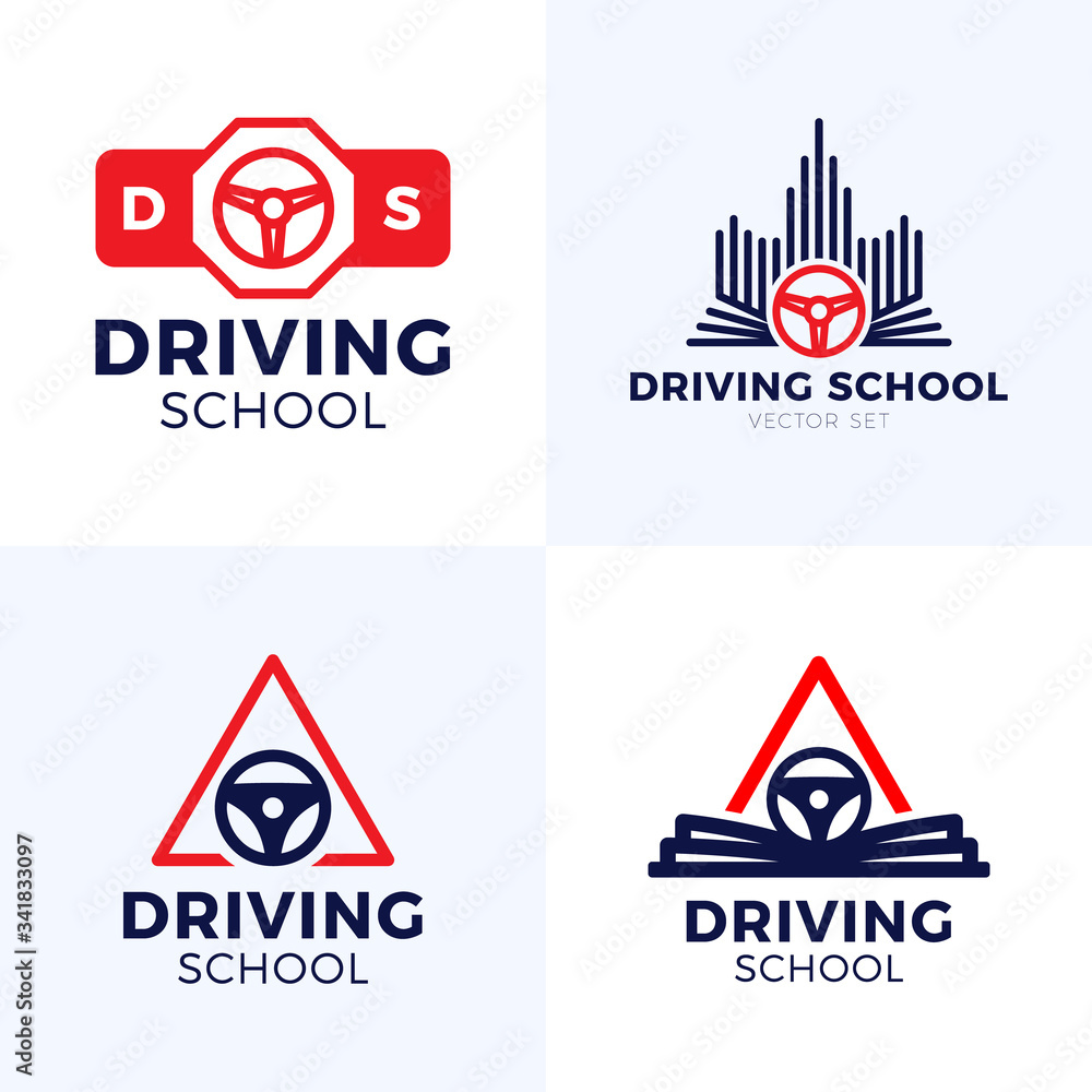 Driving school vector logo. car wheel with road sign logo design ...