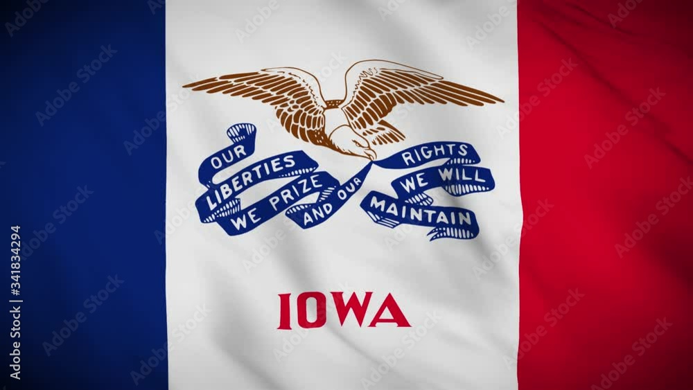 Iowa flag is waving 3D animation. Iowa state flag waving in the wind ...