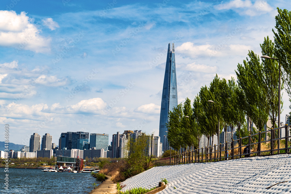 Riverside downtown and park-Jamsil, Gangnam, Seoul, Korea Stock Photo ...