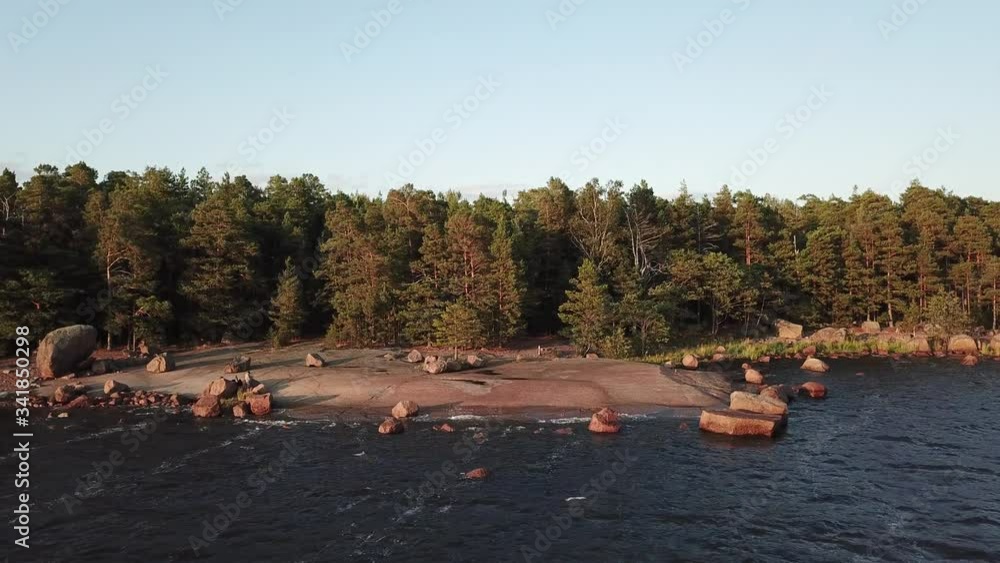 4K summer late afternoon aerial video of Santalahti Baltic Sea Finnish ...