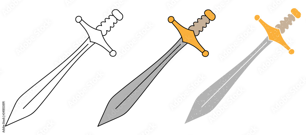 sword vector design. black and white. digital hand drawn. grain texture ...