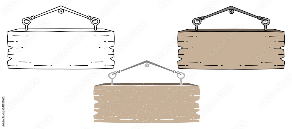 hanging board vector design. black and white. digital hand drawn. grain ...